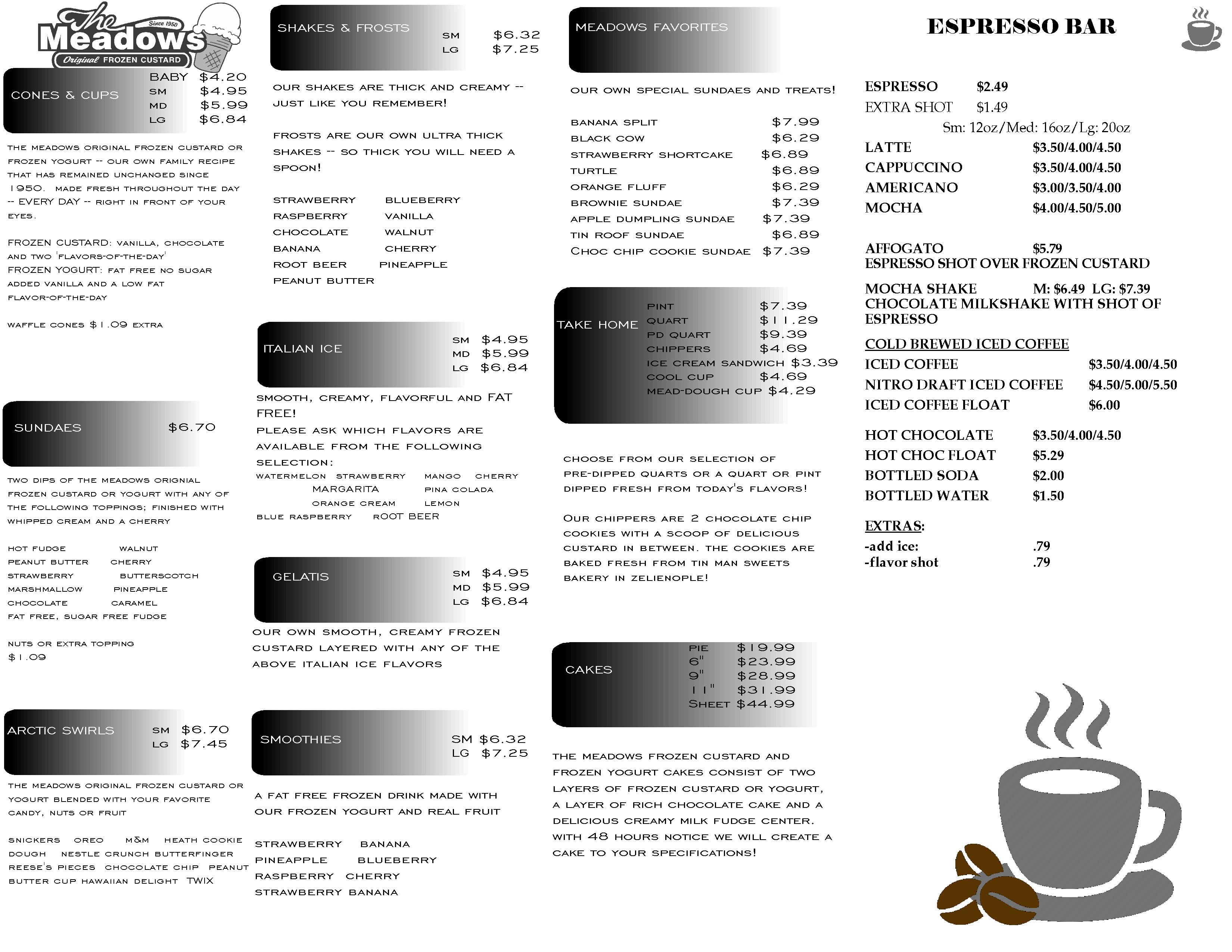 MENU – The Meadows Frozen Custard of Cranberry