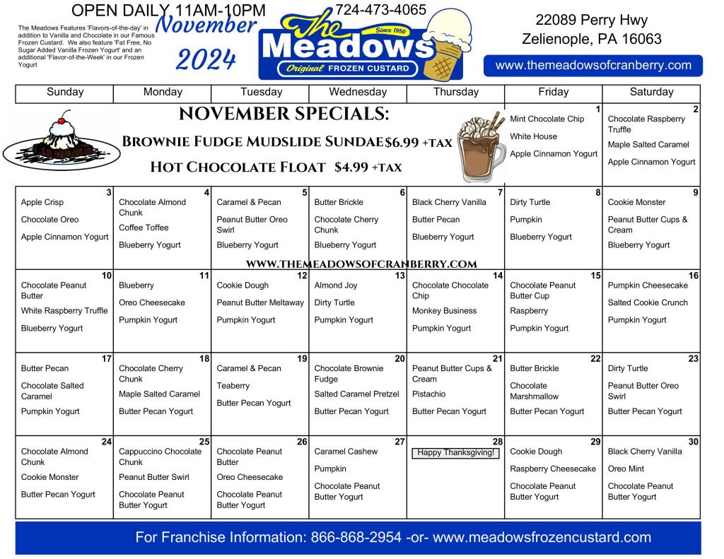 The Meadows Frozen Custard of Cranberry – 724-473-4065