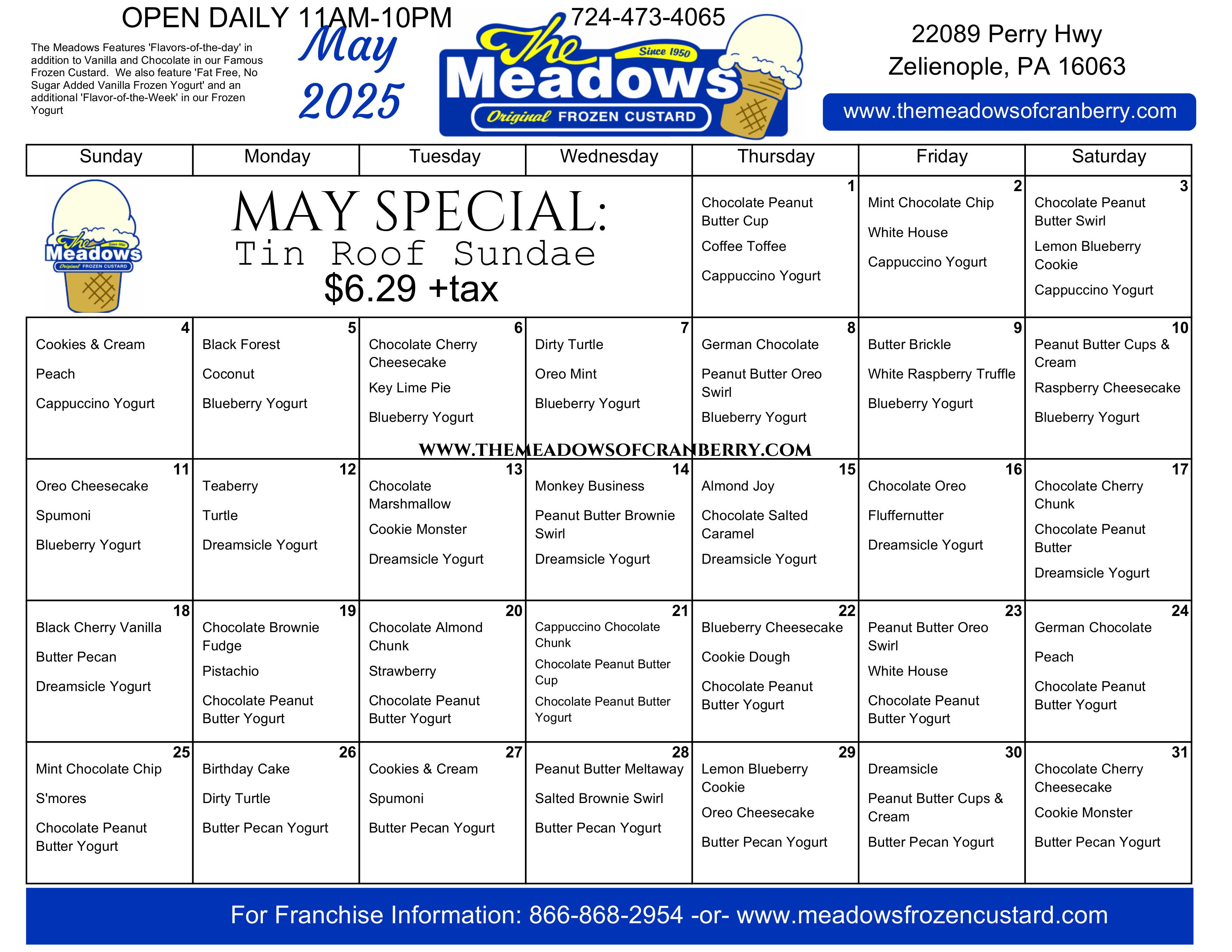 The Meadows Frozen Custard of Cranberry – 724-473-4065